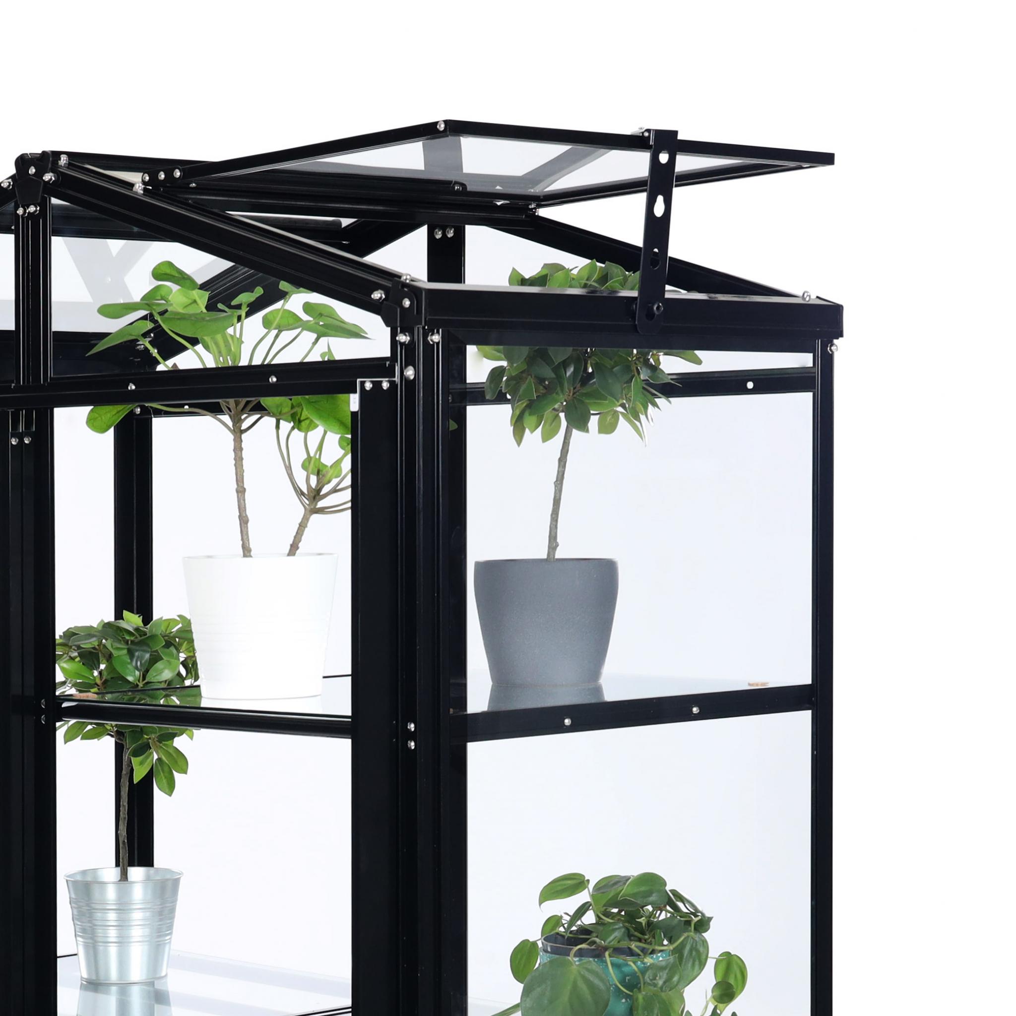 Høyt minidrivhus med V-tak | 4 mm sikkerhetsglass | Svart | Kjøp hos ...