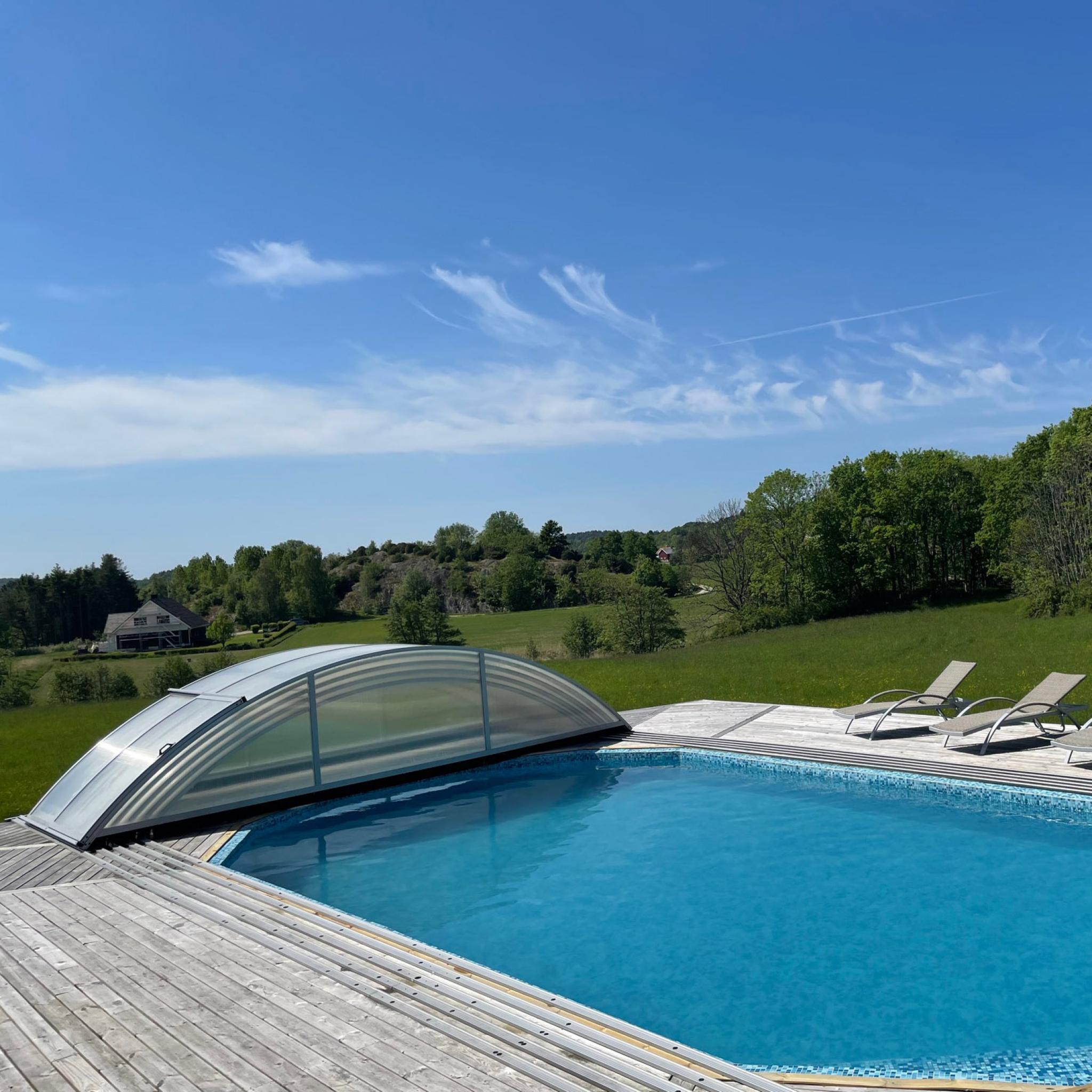 Bassengtak 5x10 m med sideåpning - 40-70 % lavere pris - Prisklok